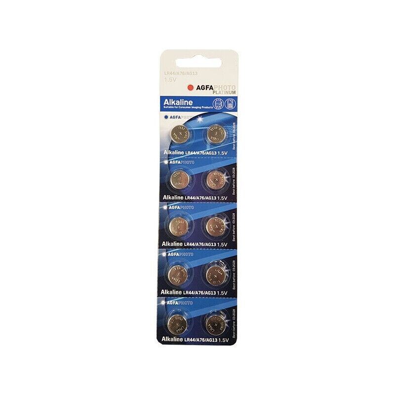 10 x Agfa Photo LR44 A76 AG13 1.5V Button Cell Battery Alkaline Power ...
