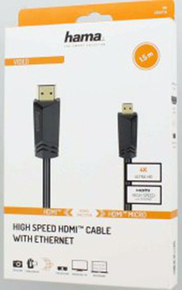 Hama High-Speed HDMI Cable Type-A Plug - Type-D Plug (Micro) Ethernet ...